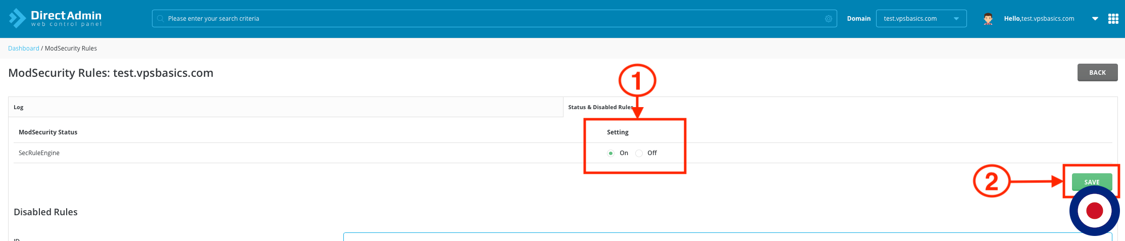 How to Enable and Disable ModSecurity Rules with DirectAdmin | VPSBasics